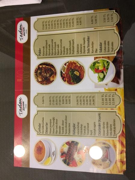 Menu at Tadim Durum, Istanbul, Karlıdere Cd. 84/A