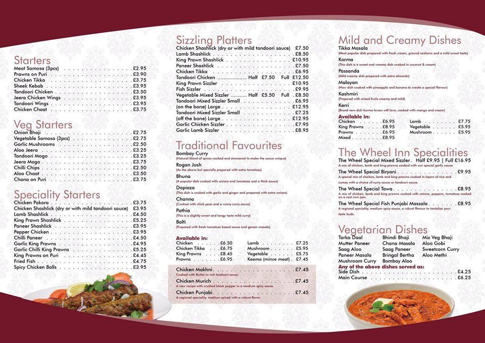 Menu at The Wheel Inn pub & bar, Rearsby, Melton Rd