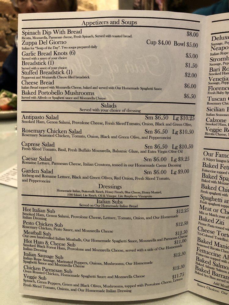 Menu at Tour Of Italy Cafe, Greenfield
