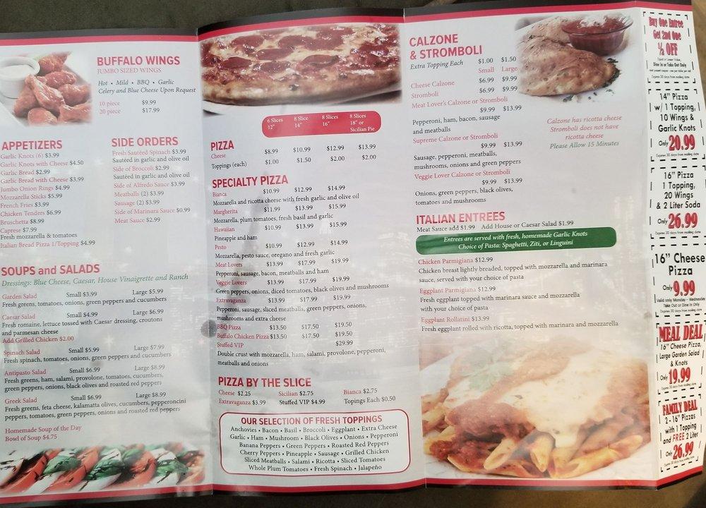Menu at The Original Anthony's Pizza restaurant, DeLand