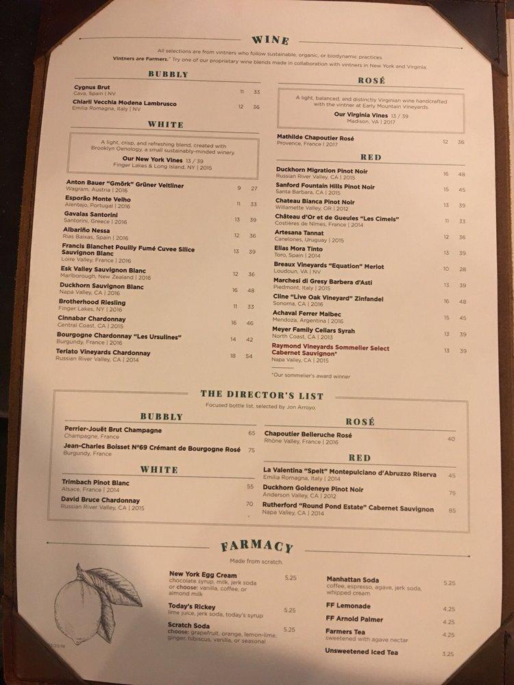 Menu at Founding Farmers Reston Station restaurant, Reston