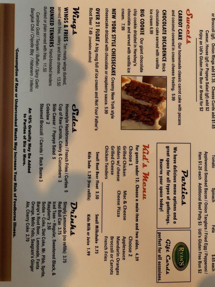 Menu at Ryan's Sports Grill pub & bar, Fort Collins
