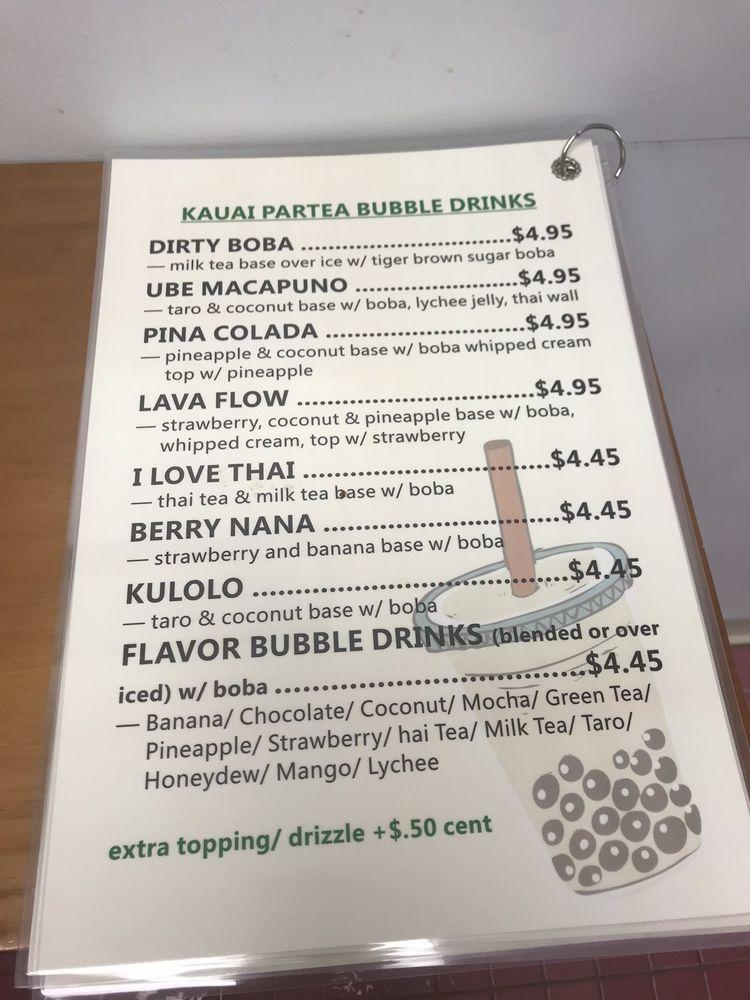 Menu at Kauai Partea cafe, Lihue