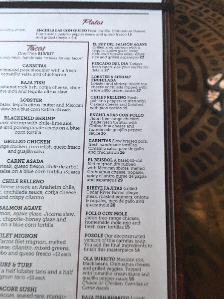 Menu at Ola Mexican Kitchen restaurant, Huntington Beach