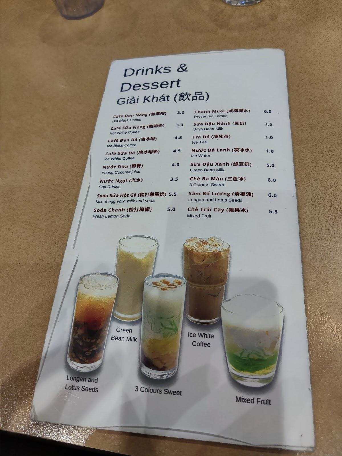 Menu at Tan Viet Noodle House restaurant, Cabramatta, 100 John St
