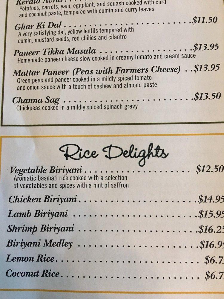 Carta del restaurante Tanjore Cuisine Of India, Fishkill