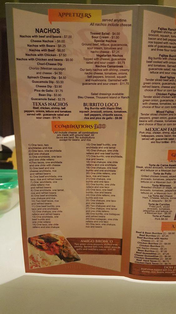 Menu at El Ranchero restaurant, Brevard