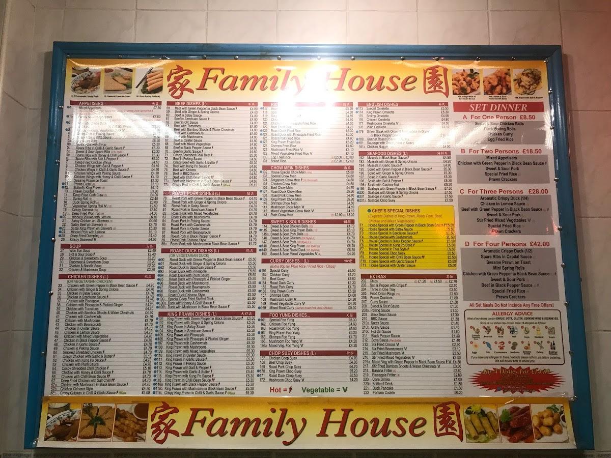 Menu at Family House restaurant, Ripley