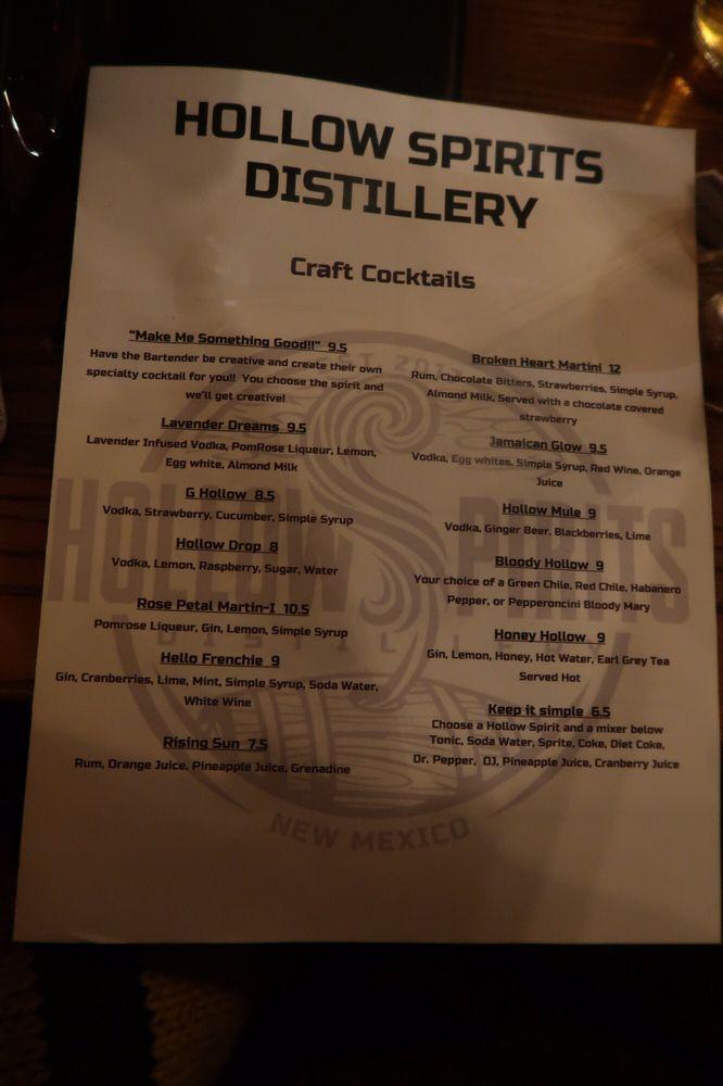 Menu at Hollow Spirits restaurant, Albuquerque