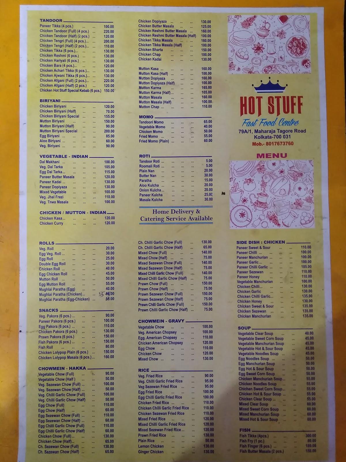 Menu at Hot Stuff The Fast Food Centre, Kolkata