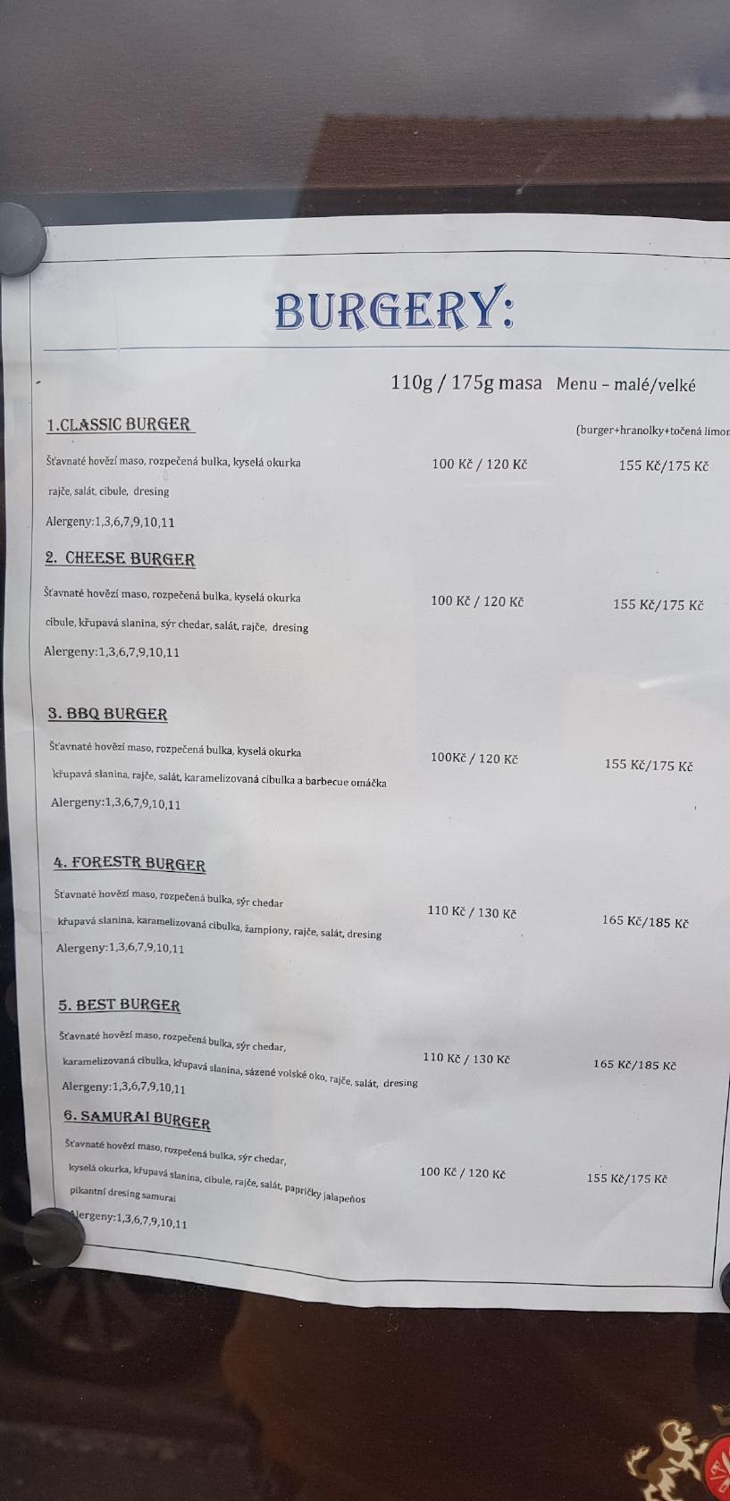 Menu at Huja Burger restaurant, Borohrádek