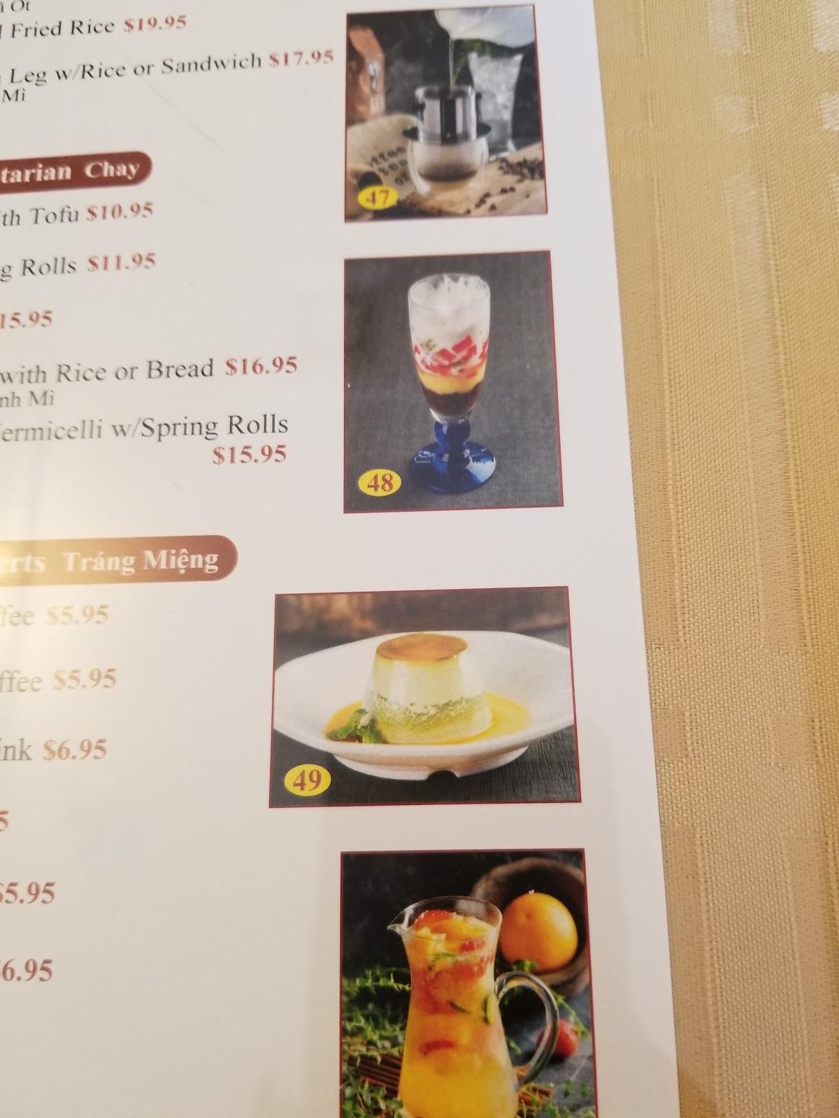 Menu at Huong Nam restaurant, Lahaina