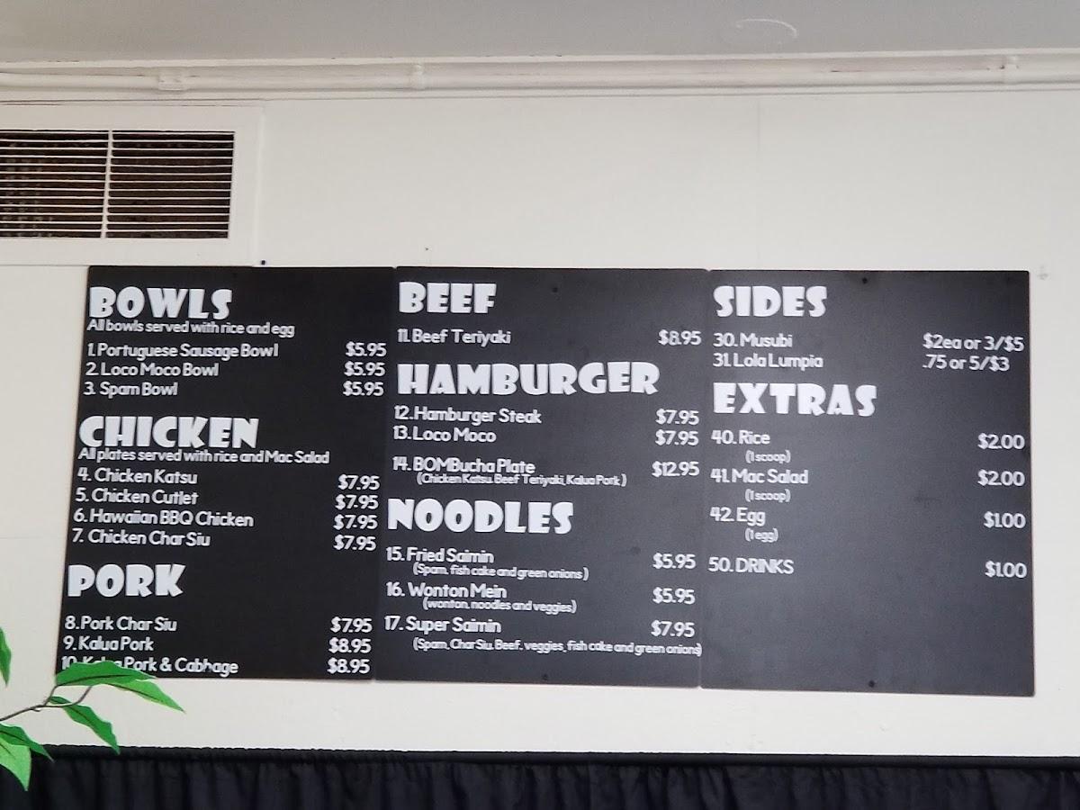 Menu at Island Hut restaurant, Bremerton