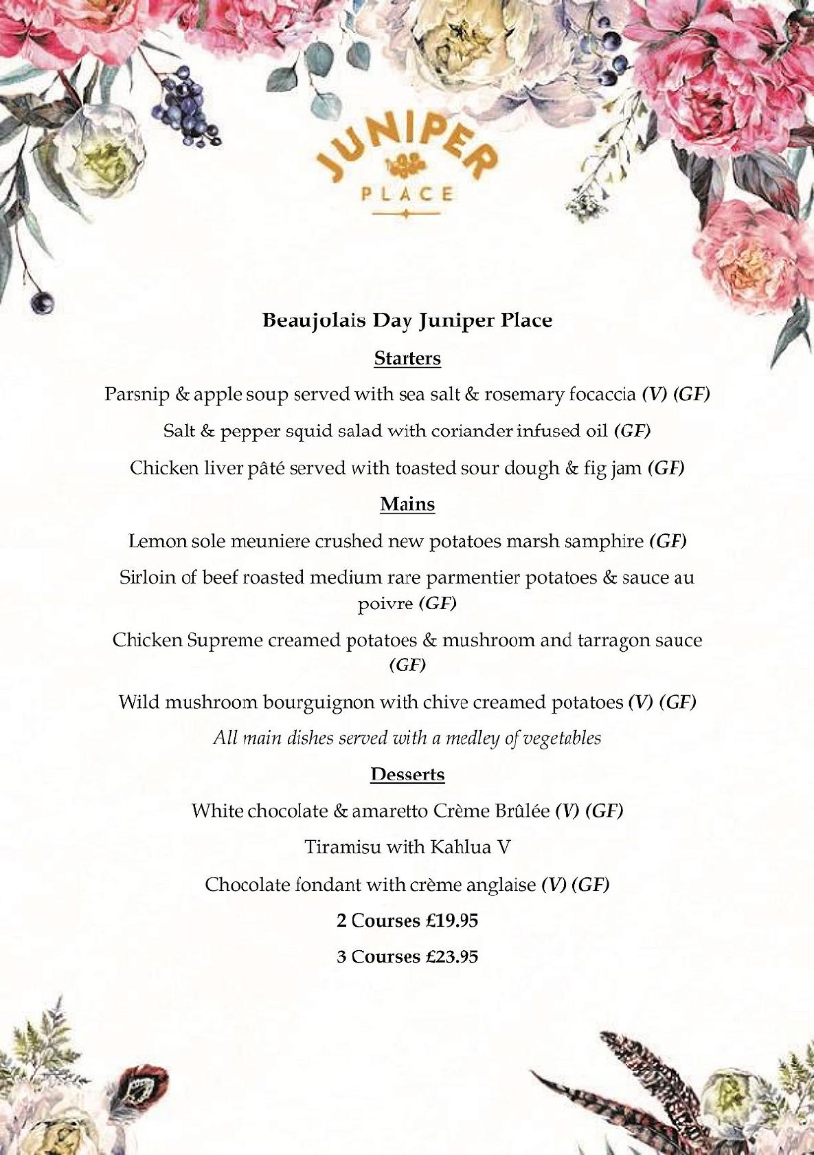 Menu at Juniper Place Swansea restaurant, Swansea