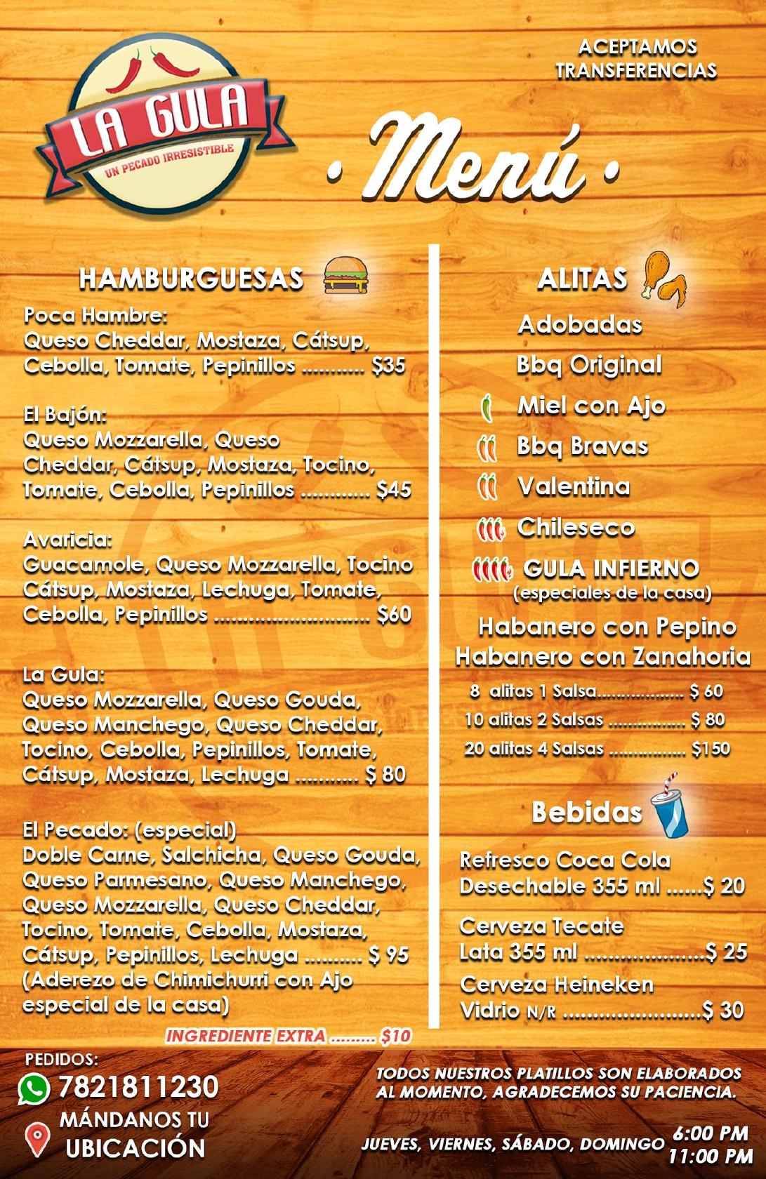 Menu at LA GULA UN PECADO IRRESISTIBLE restaurant, Poza Rica de Hidalgo
