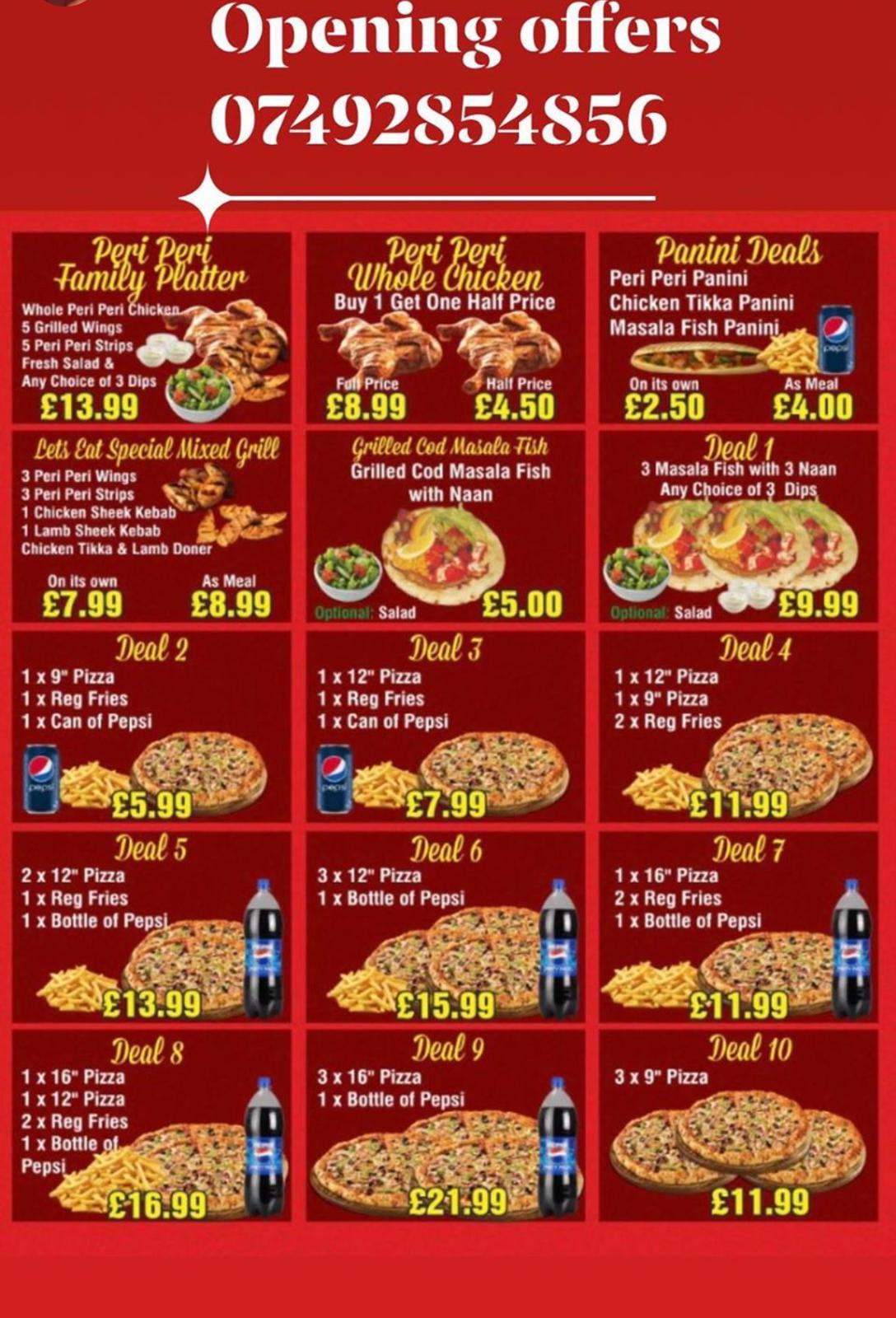 Menu at Let's Eat pizzeria, Birmingham