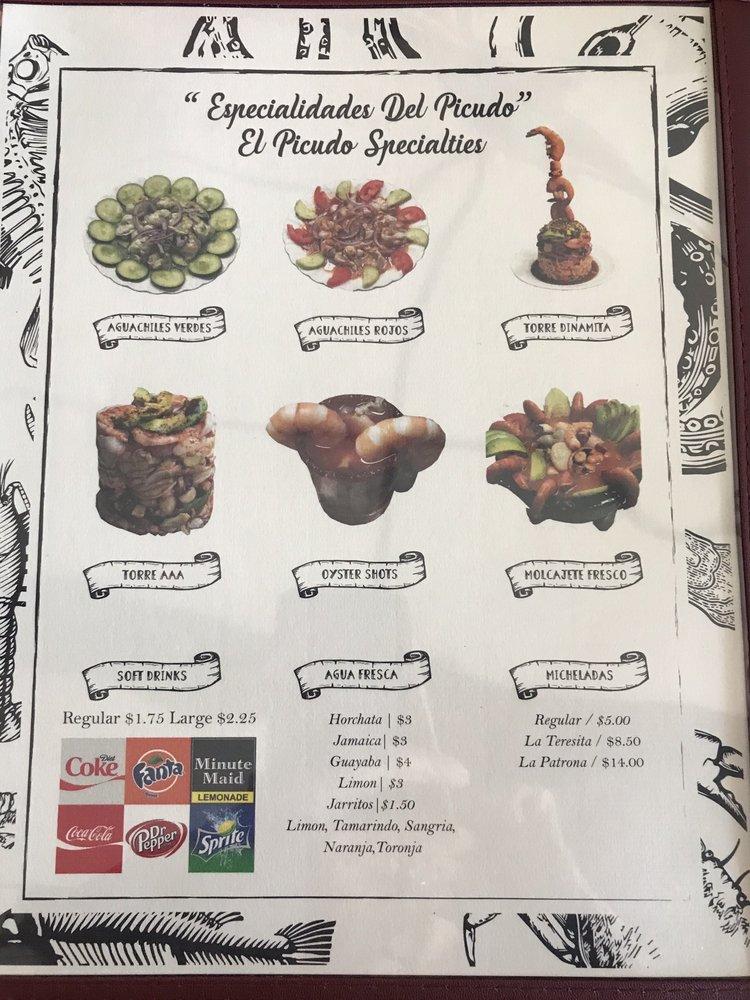 Menu at Mariscos El Picudo restaurant, Tulare