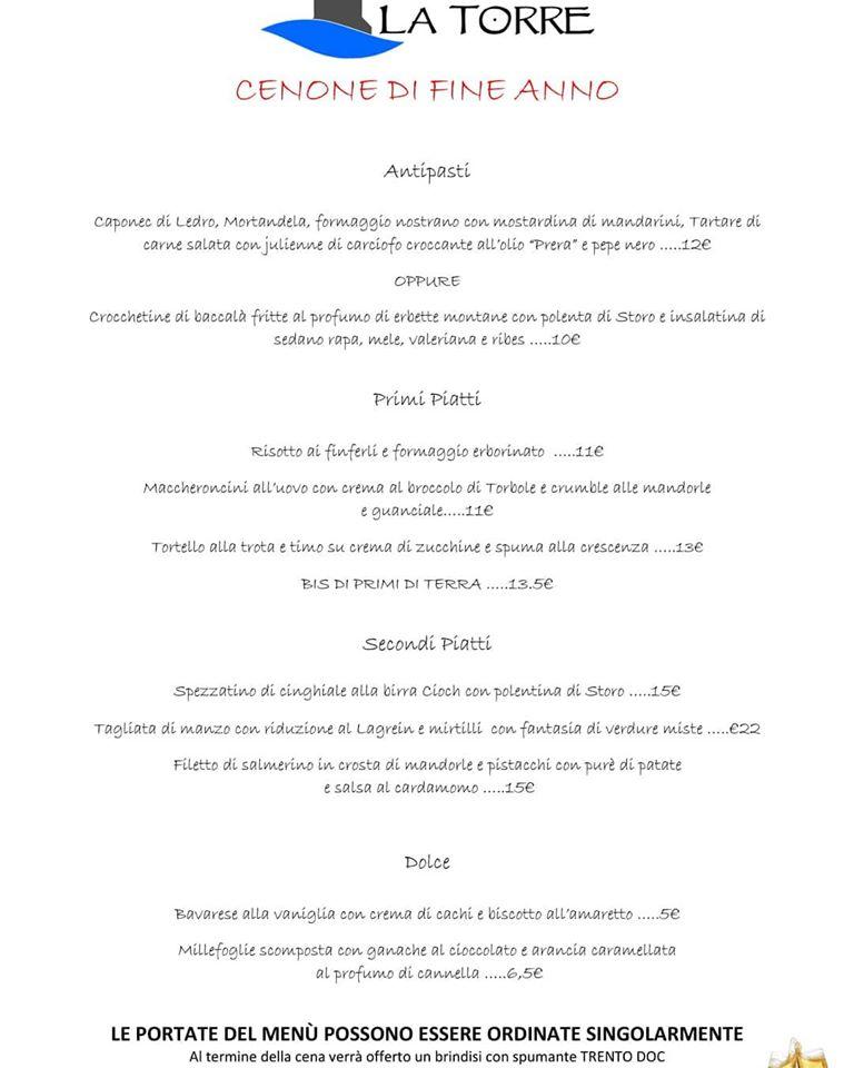 Menu at Osteria La Torre restaurant, Pieve di Ledro