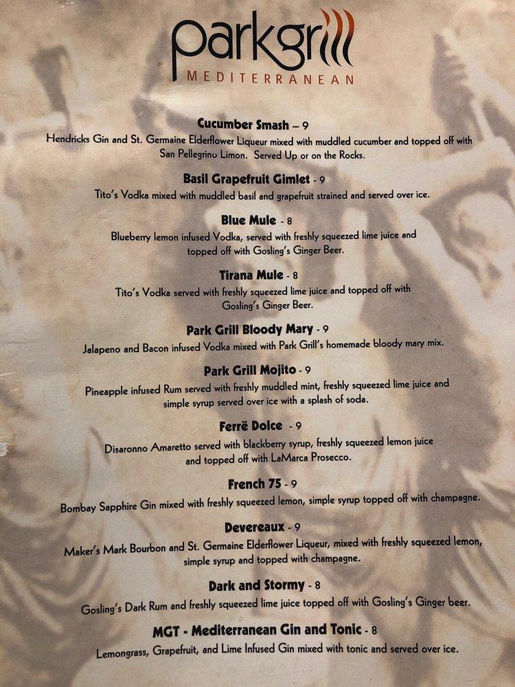Menu at Park Grill pub & bar, Grosse Pointe Park, Kercheval Ave