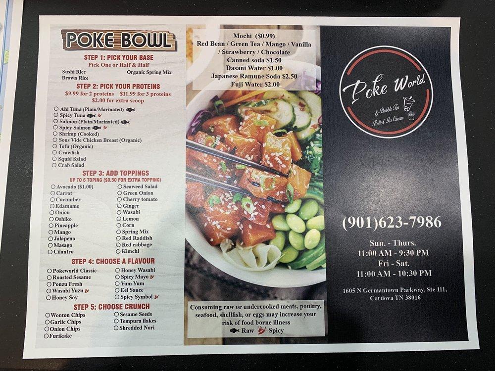 Menu at Poke World restaurant, Memphis