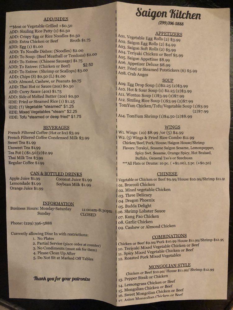 Menu at Saigon Kitchen Tifton restaurant, Tifton