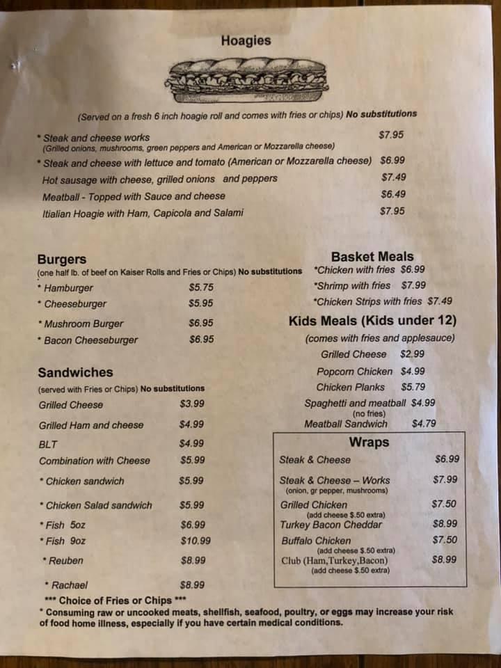 Menu at Arch Cafe, Connellsville