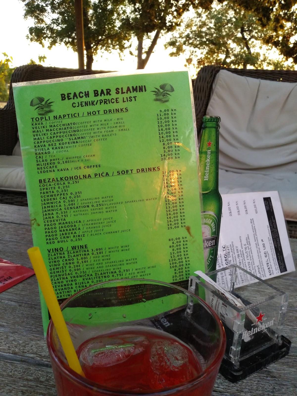 Menu au Beach Bar Slamni, Klimno