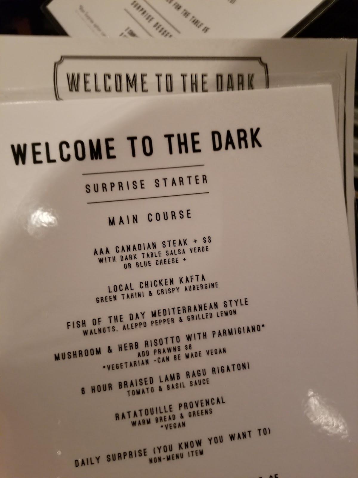 Menu at Dark Table restaurant, Calgary