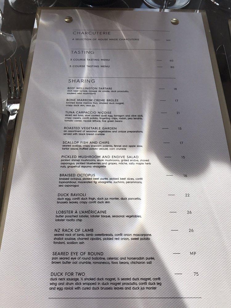 Menu at Hopkins restaurant, Montréal, Monkland Ave