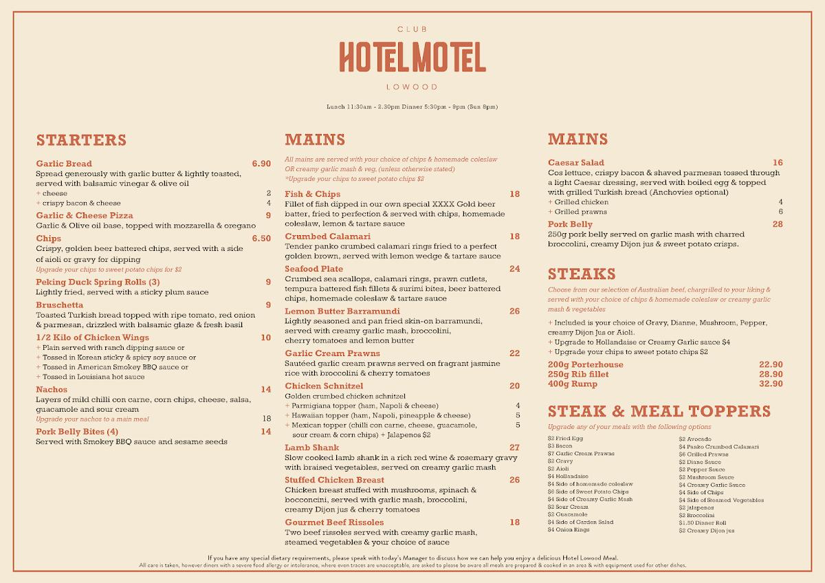 Menu at Hotel Lowood pub & bar, Lowood
