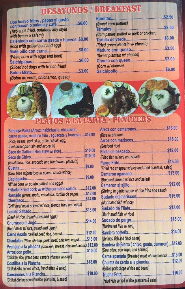 Menu at El Imperial Restaurant, Newark, 334 Bloomfield Ave A