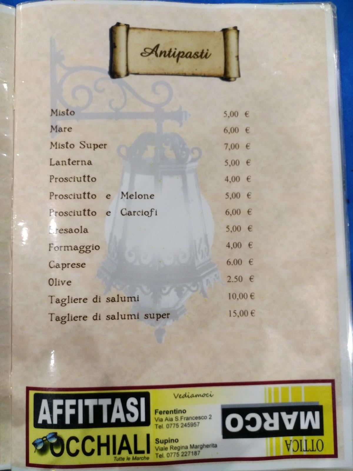 Menu da Pizzeria La Lanterna, Ferentino, Via Casilina