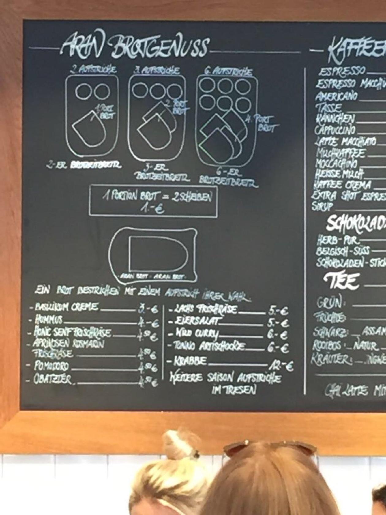 Speisekarte von Aran cafe, Tegernsee