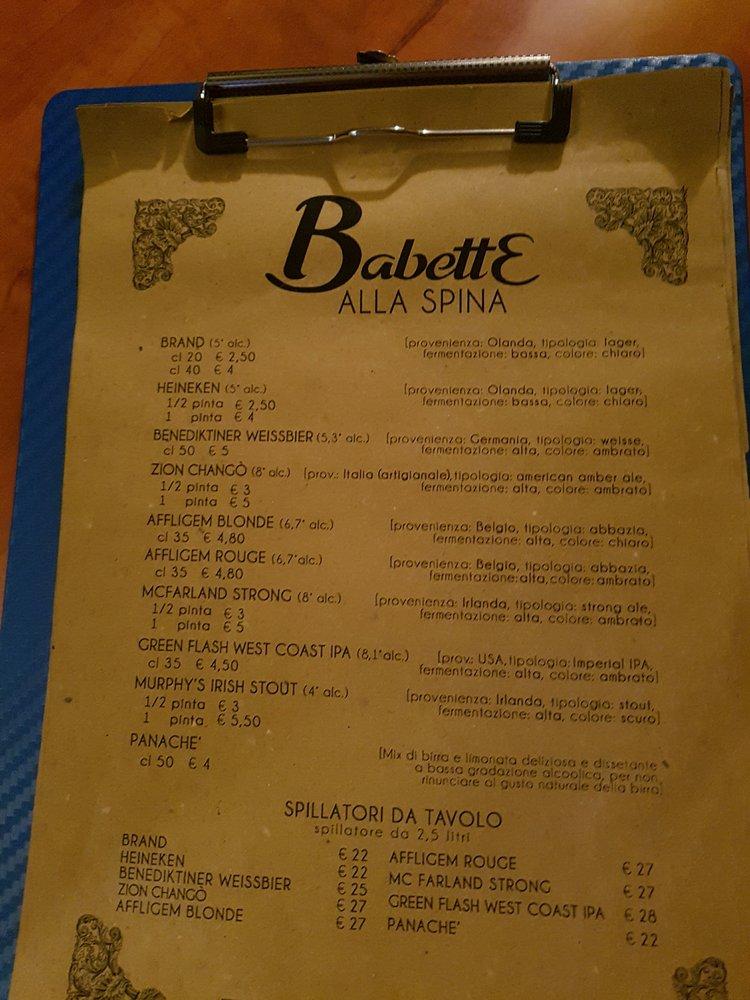 Menu at Babette Pub, Naples