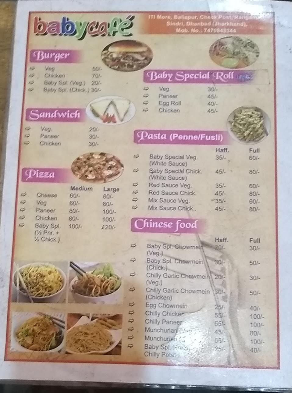 Menu at Baby Cafe, Baliapur