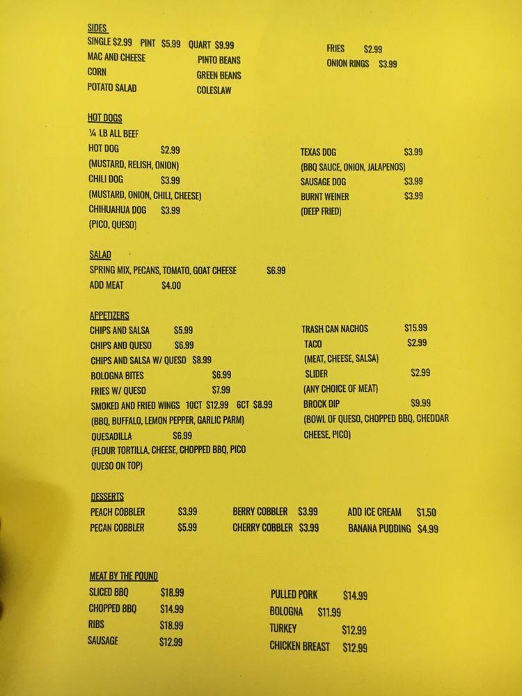 Menu at Brock's Food and Drink pub & bar, Granbury