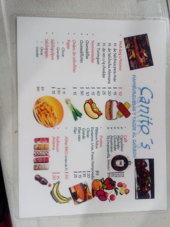 Menu at Canito's restaurant, Mexico City