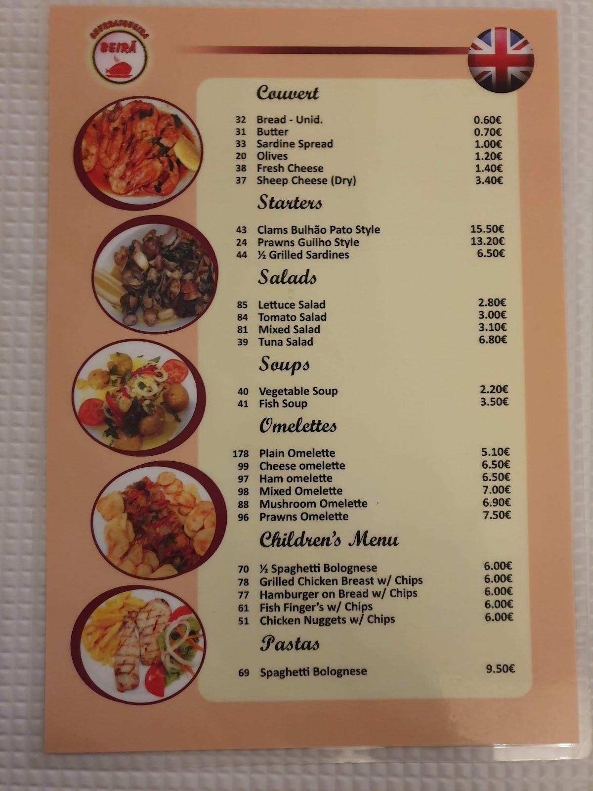 Menu at Churrasqueira Beirã restaurant, Albufeira, Estr. de Santa Eulália