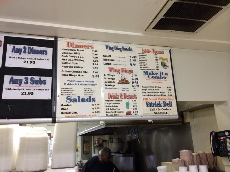 Menu at Ettrick Deli fast food, Ettrick, E River Rd