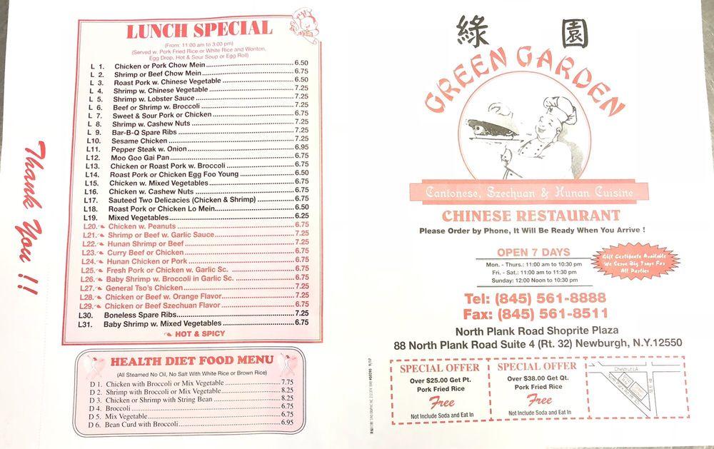 Menu at Green Garden restaurant, Newburgh, 88 N Plank Rd