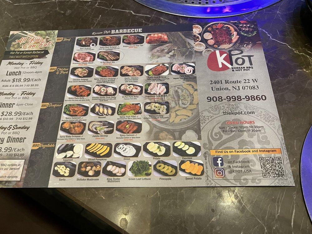 Carta de KPOT Korean BBQ & Hot Pot, Municipio de Union
