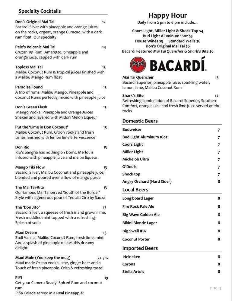 Menu at Royal Ocean Terrace Restaurant, Lahaina