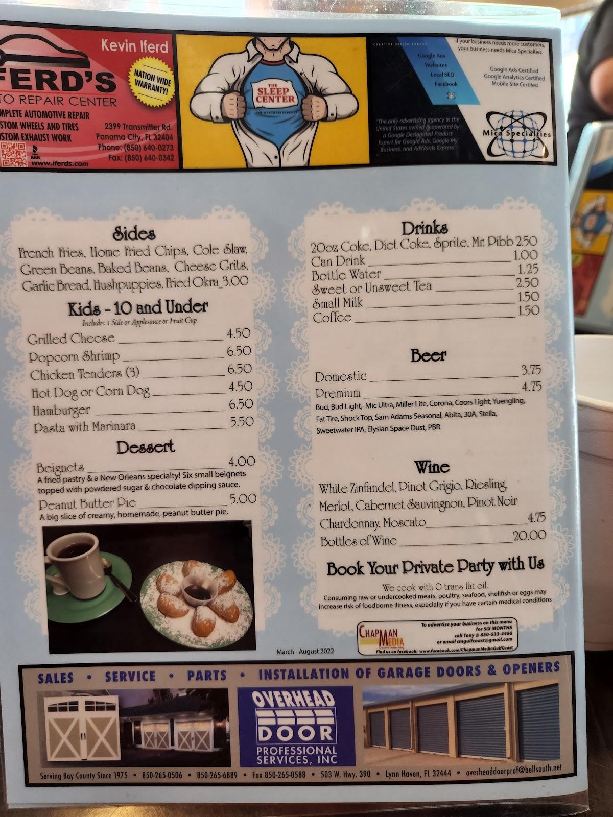 Menu at Millie's Cafe, Panama City