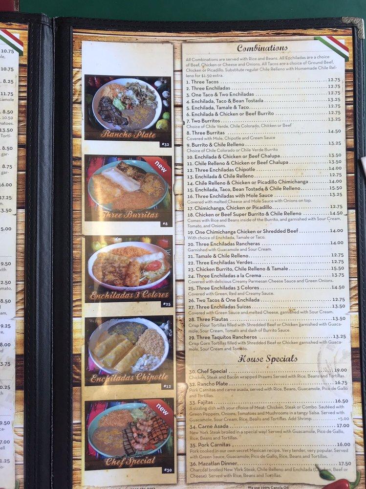 Menu at Playa Mazatlan Restaurant, Portland, NW Cornell Rd