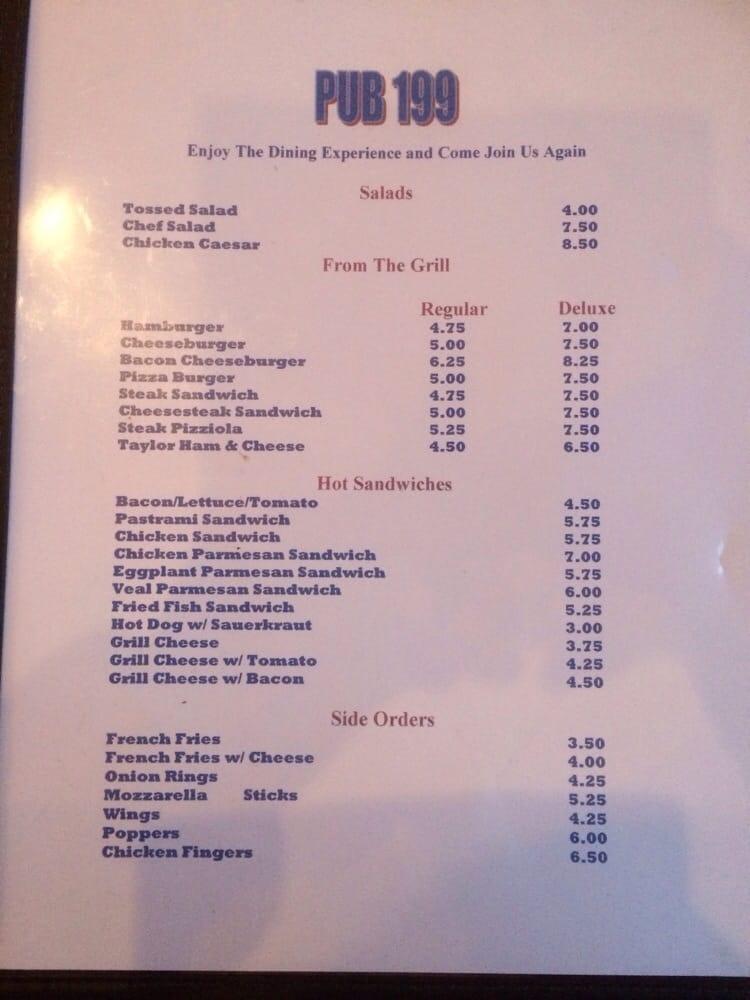Menu at Pub 199, Mount Arlington