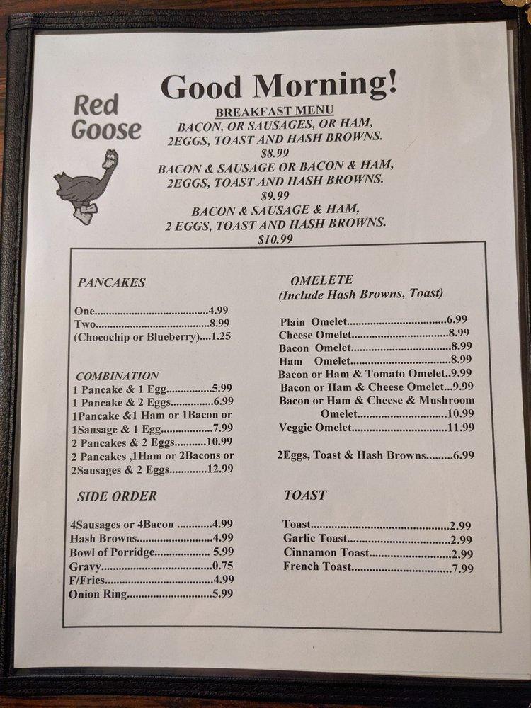 Menu at Red Goose Restaurant, Edmonton