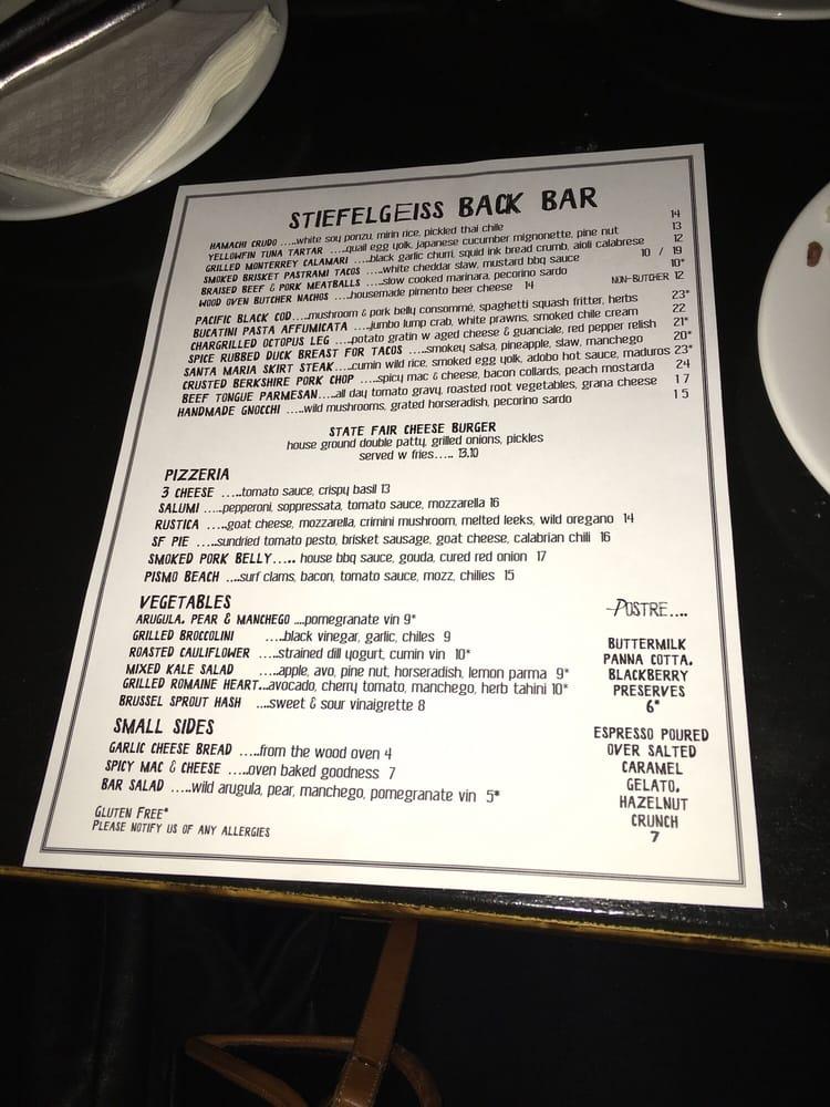 Menu at Stiefelgeiss Back Bar, Los Angeles