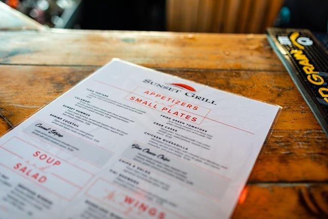 Menu at Sunset Grill at Little Harbor pub & bar, Ruskin