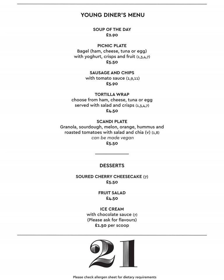 Menu at Twenty One restaurant, Kirkwall