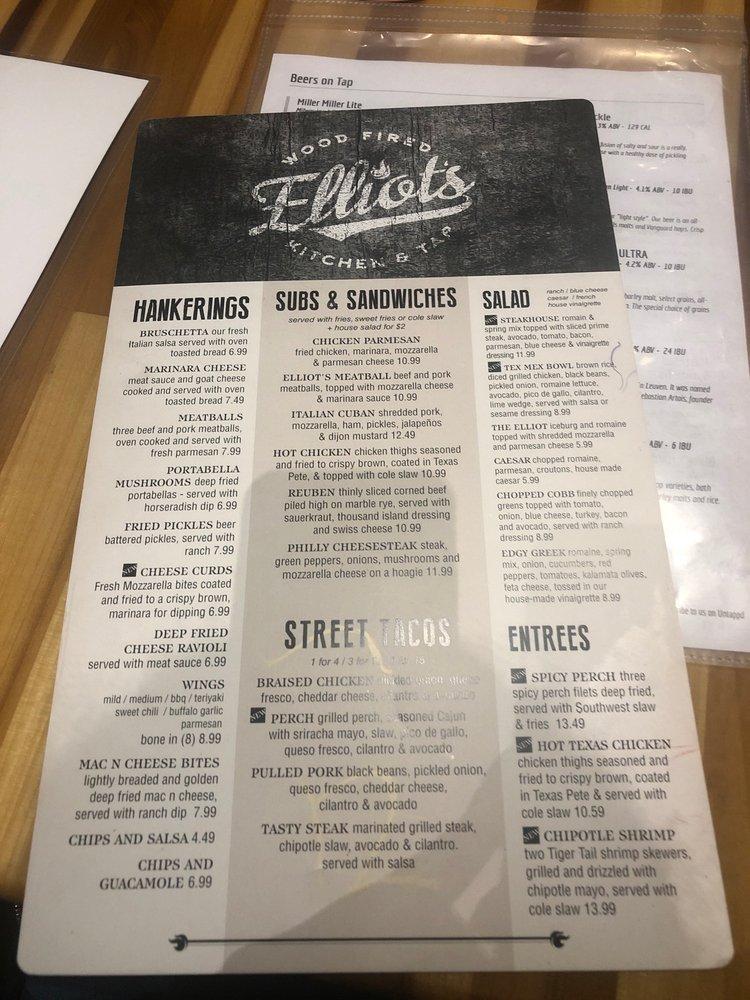 Menu at Elliot's Wood Fired Kitchen & Tap pub & bar, Newark